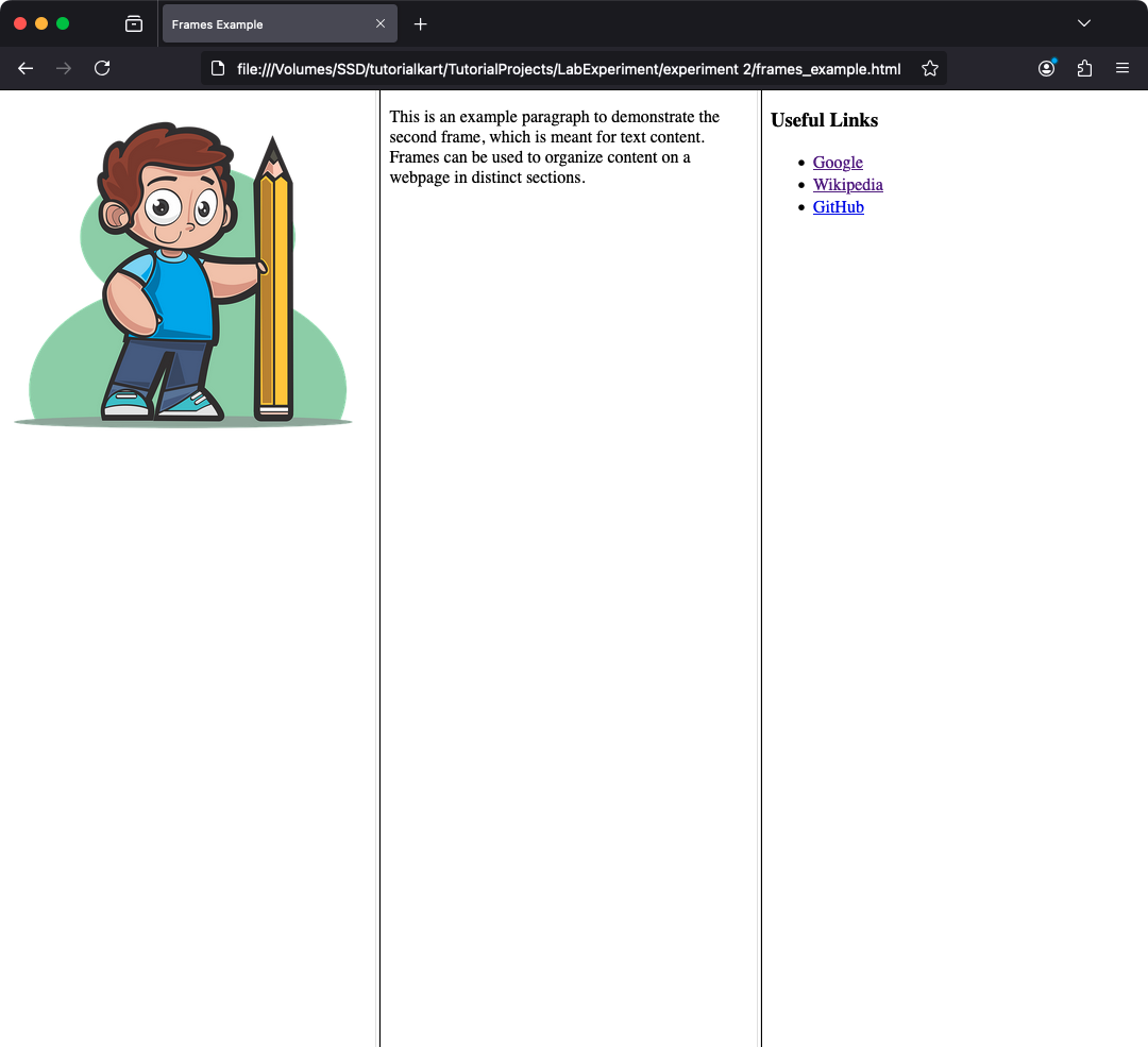 Lab Experiment 2: HTML Tables, Forms, and Frames